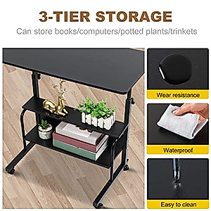 Computer Desk Home Office Desks, Standing Adjustable Laptop Desk for Small Spaces, Portable Work Writing Study Table, Modern Pc Gaming Desk with Storage Bedroom, Desktop Size 31.5x15.7 inch Black