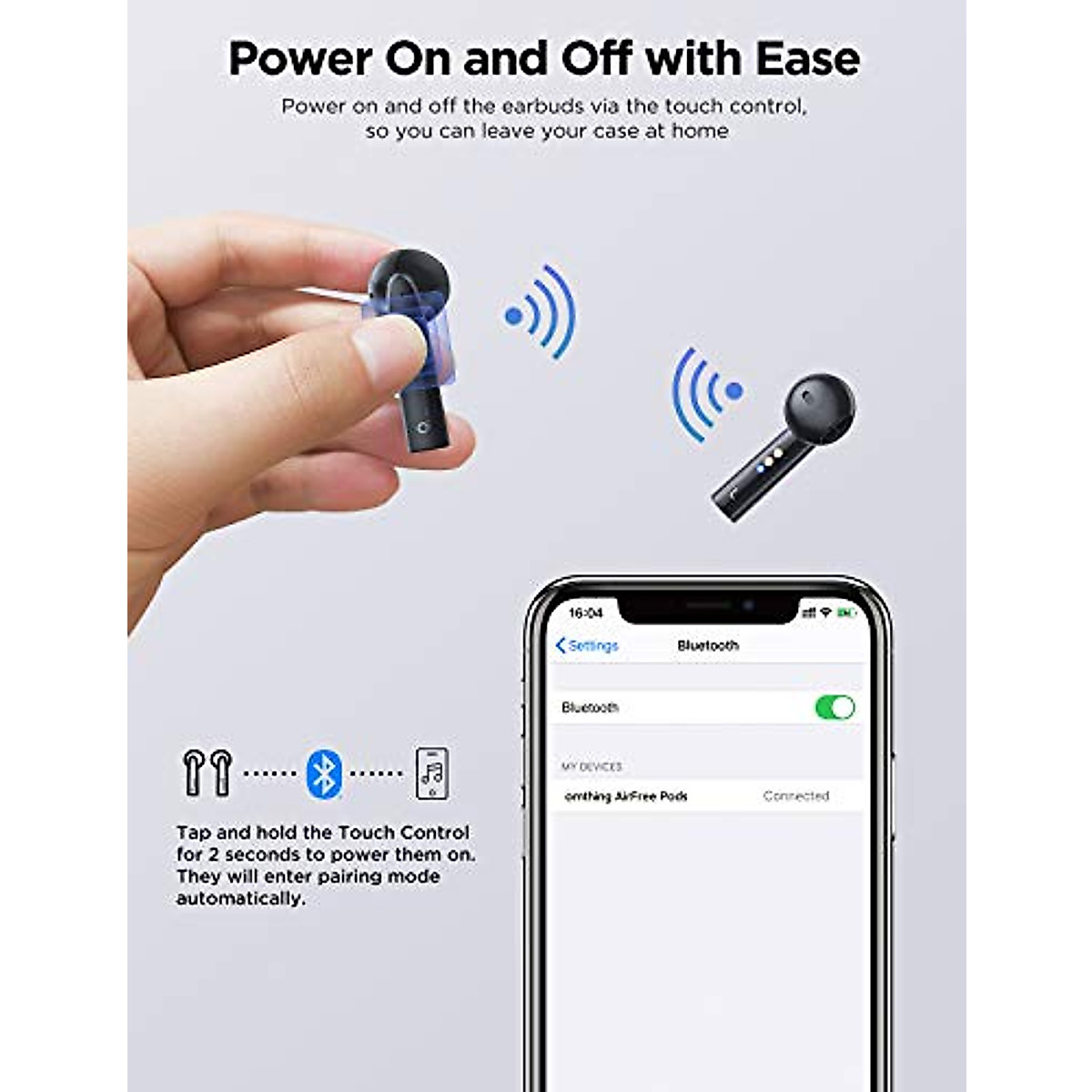 omthing True Wireless Earbuds, TWS Bluetooth 5.0 Headphones Stereo Sound Earphones, 4 ENC Mic, 25H Playtime Wireless Earbuds Sweatproof Sports Earphone, Suitable for Exercise/Driving/Home Office