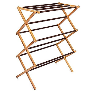 BIRDROCK HOME Folding Steel Clothes Drying Rack - 3 Tier - Water-Resistant Bamboo Wood - Fully Assembled Collapsible Dry Rack - Walnut (Brown)