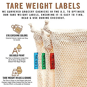 World's Strongest Reusable Produce Bags, Certified Organic Cotton Mesh, Machine Washable, Tare Weight Label, Double Drawstring, Plastic-Free Packaging, 9-Pack - Assorted Sizes (Small, Medium, Large)
