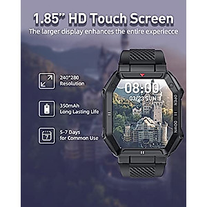 PODOEIL Military Smart Watches for Men with Text and Call, Smart Watch for Android iPhone iOS Compatible Smartwatch for Men with Heart Rate Sleep Monitor, 1.85" Outdoor Sports Rugged Fitness Watch