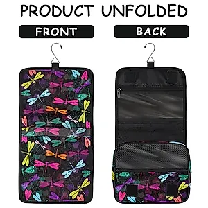 POFATO Colorful Dragonflys Travel Toiletry Bag Cosmetic Makeup Bag for Women Men Hanging Hook Wash Toiletries Portable Toiletry Bags Organizer
