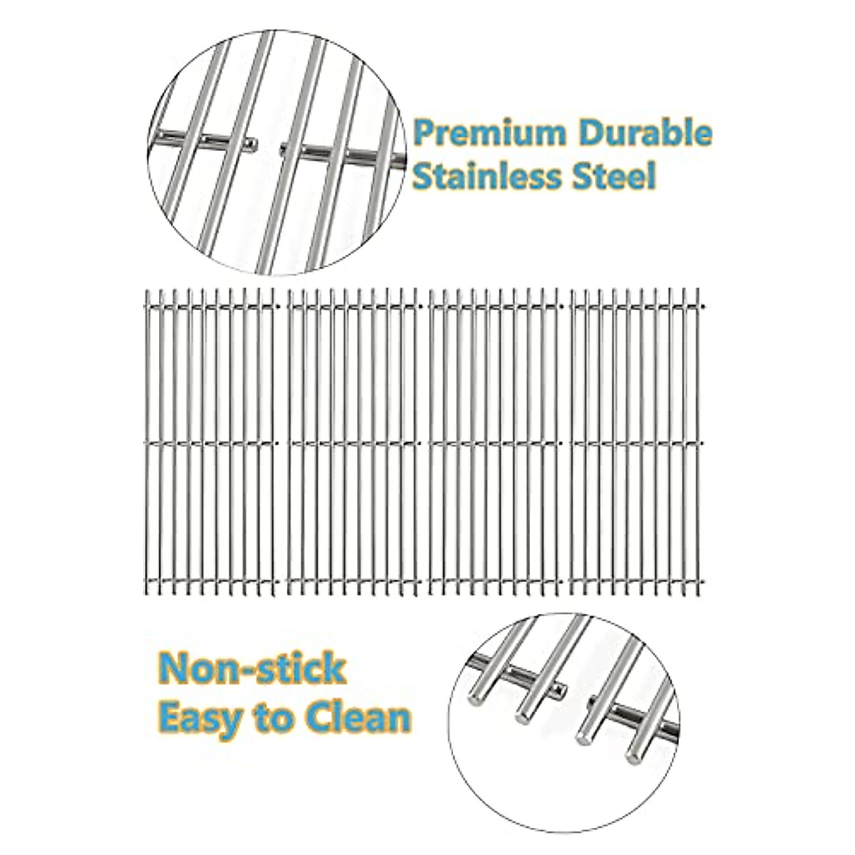 Solid Stainless Steel BBQ Grill Grates for Bull Most Models 19.25" x 7.5" OEM 16517, Outlaw 26038,26039, Steer Premium 69008,69009, Lonestar Select 87048,87049, 7 Burner Premium 18248,18249, Set of 4