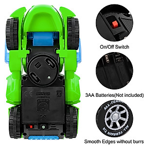 Bezzoni Transforming Dinosaur Car Toys, 2 in 1 Automatic Dinosaur Transform Car with LED Light and Music, Dinosaur Transform Toys for Kids 3-5 (Green)