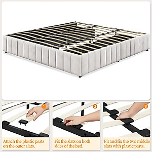 Yaheetech King Bed Frame Upholstered Platform Bed with 4 Storage Drawers, Large Storage Space/Strong Wooden Slats/Non-Slip and Noise-Free/No Fixed Headboard/No Box Spring Needed/Beige King Bed