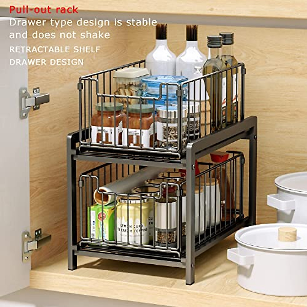 Under Cabinet Organizer,Under Sink Organizers and Storage,Cabinet Pull-Out Home Organizer Rack For Bathroom,2 Tier Kitchen Countertop Sliding Drawer Storage Basket,Pantry Stackable Storage Shelves