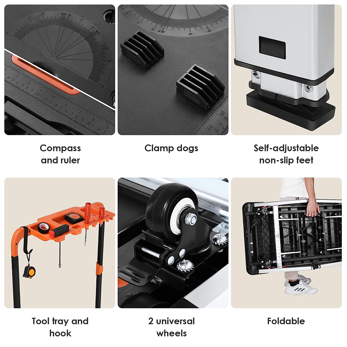 TLGREEN Multifunctional Folding Work Table, 7 in 1 Work Benches for Garage, as Portable Workbench, Sawhorse, Scaffold, Platform, Car Creeper, Dolly and Hand Truck, with 4 Wheels