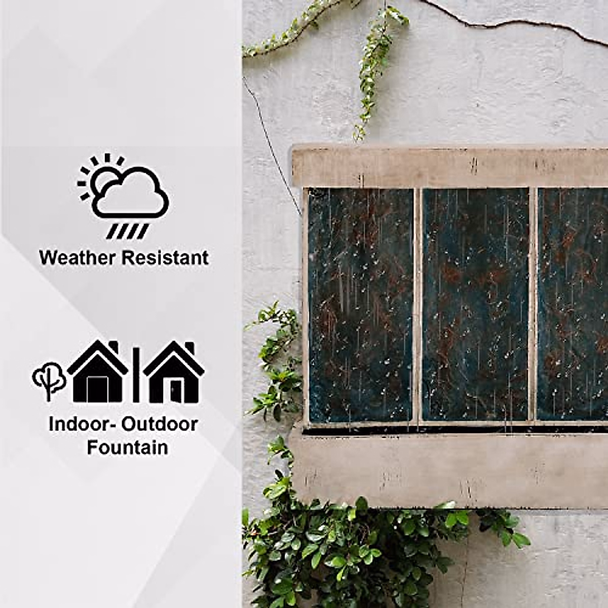 XBrand Polystone Wall Water Fountain with Warm Light and Splash Guard, Indoor Outdoor Wall-Mounted Fountain, Relaxing Décor for Home Patio Garden Backyard, 29.5 Inch Wide, Natural Stone and Green