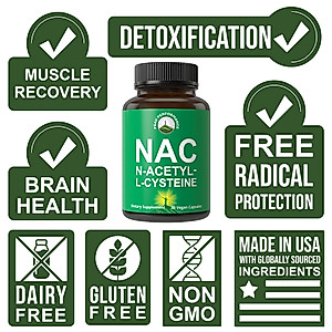 NAC Supplement N-Acetyl Cysteine. Glutathione Precursor 600mg Capsules For Men + Women. Great Antioxidant For Detox, Workout Recovery, Free Radical Protection. N Acetyl L-Cysteine 600 mg Pills