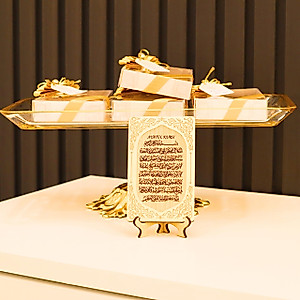 Pack of 10 Personalized Ayatul Kursi Islamic Party Favors Gifts, Ayatul Kursi Muslim Wedding Gifts Engraved on a Brown Wooden Plate Decorated with Golden Acrylic Frame (Brown Wood)