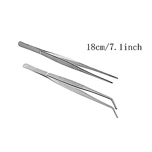 Dzrige 7.1 Inch Stainless Steel Tweezers Feeding Tongs for Aquarium Fishtank Reptile Lizards Gecko Spider - Straight and Curved (2Pcs)