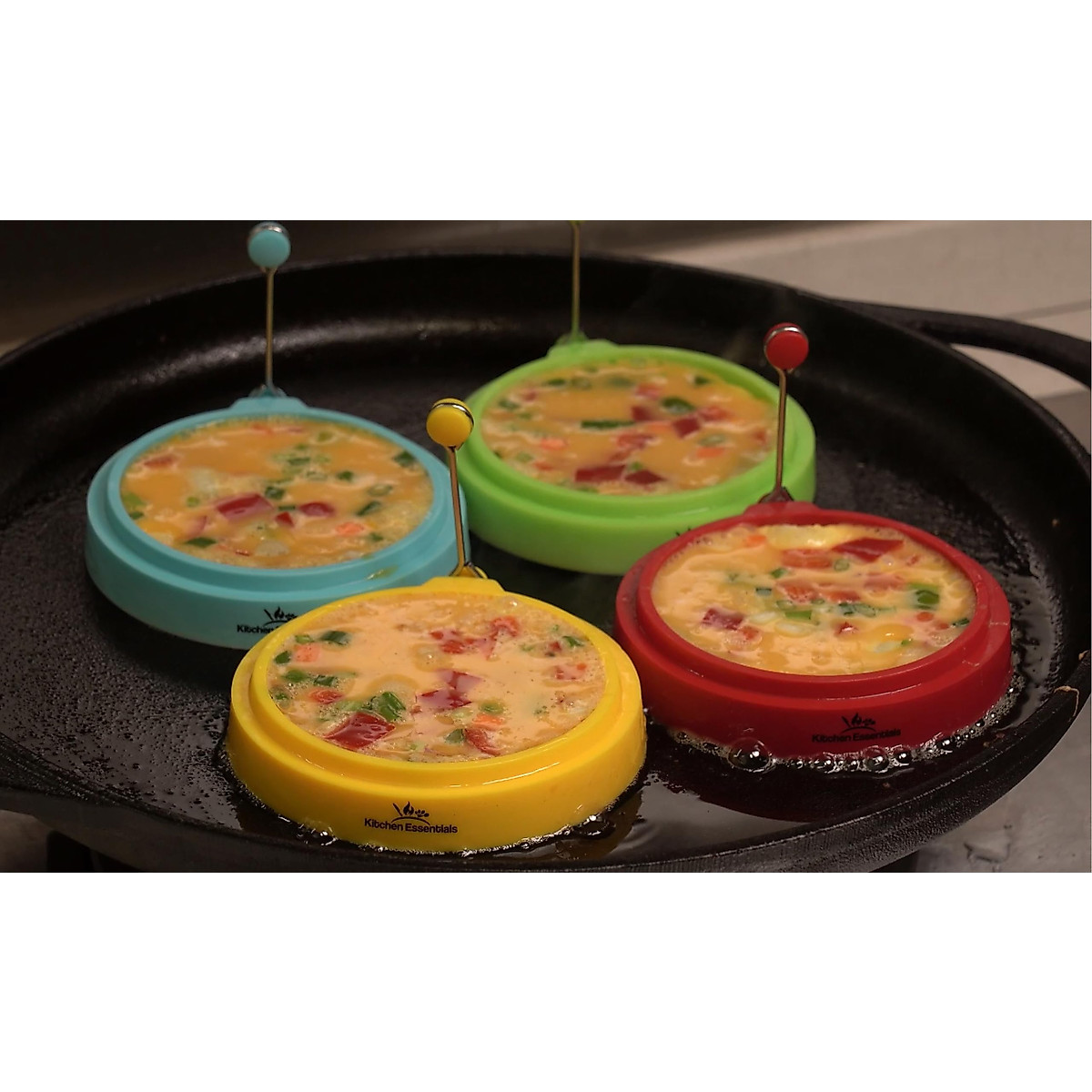 Silicone Egg Rings, Premium Nonstick Multicolored Cooking Ring Molds for Eggs, Pancakes, Mcmuffin Breakfast Sandwiches, English Muffins, Crumpets, and More (4-Pack)