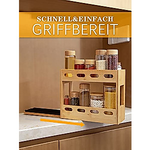 Vinknde Pull Out Spice Rack Organizer for Cabinet,Bamboo Spice Rack Soice Rack 2 Tiers,Slide Out Vertical Seasoning Spice Organizer for Cabinet,Pantry,Kitchen