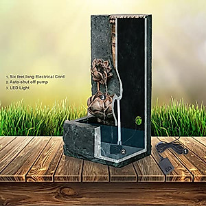 XBrand 30" H Bronze and Natural Grey Polyresin Indoor Outdoor Cascading Lotus Buddha Face Water Fountain w/LED Light, Freestanding, Relaxing Zen Décor for Home Patio Garden Backyard