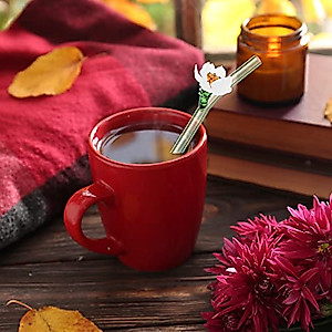 6 Pcs Reusable Glass Straws 8 mm x 7.9 Inch Colorful Lotus Design Green Straws Bent Glass Straws with Cleaning Brush for Smoothie Cocktail Juice Shakes Beverages