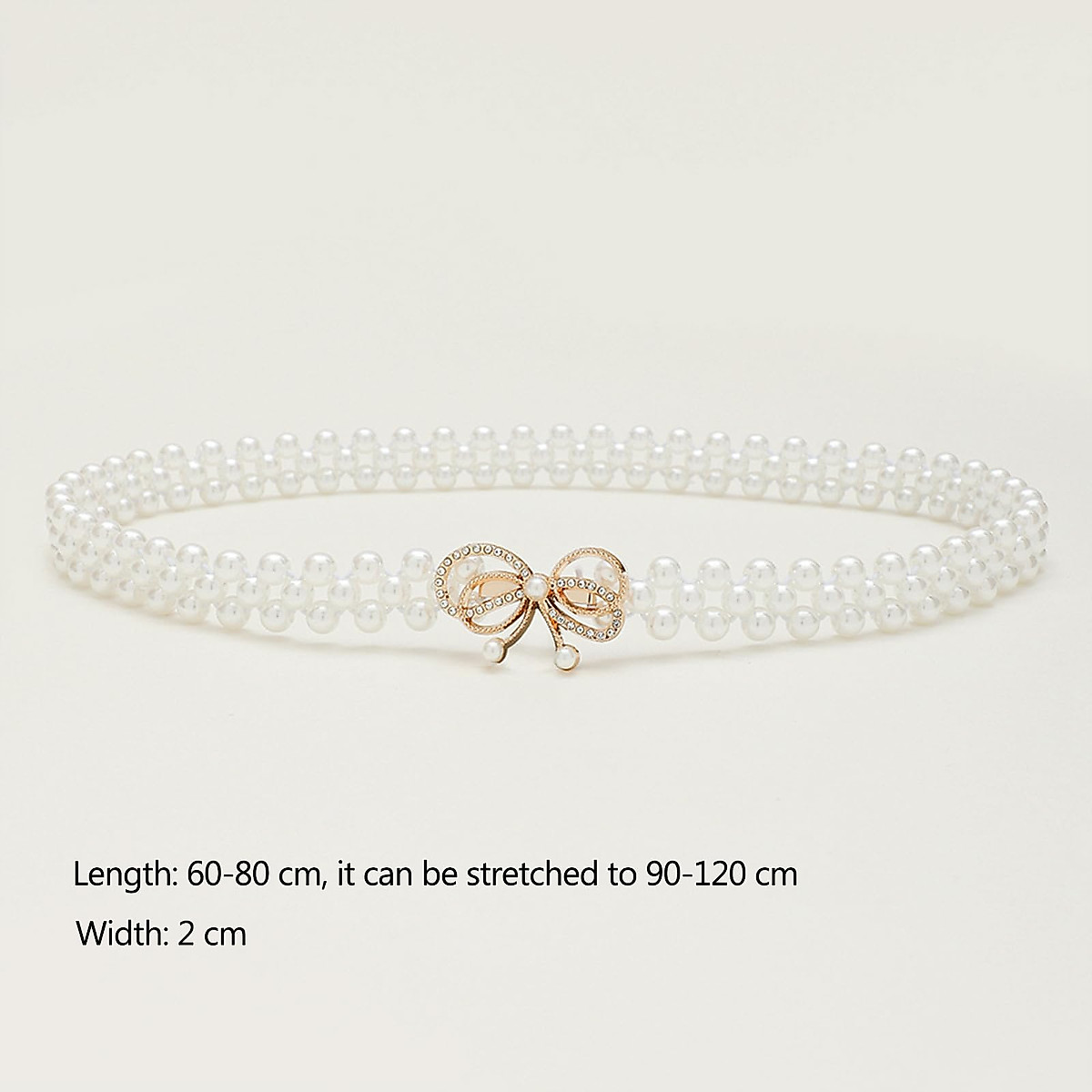 auwiyd Elegant Rhinestone Pearl Elastic Waist Chain Belt Luxury Bow Chain Dress Crystal Waist Strap Pearl Waistband for Women and Girls Fashion Bow Dress Dress Belt Skirt Clothing Decoration