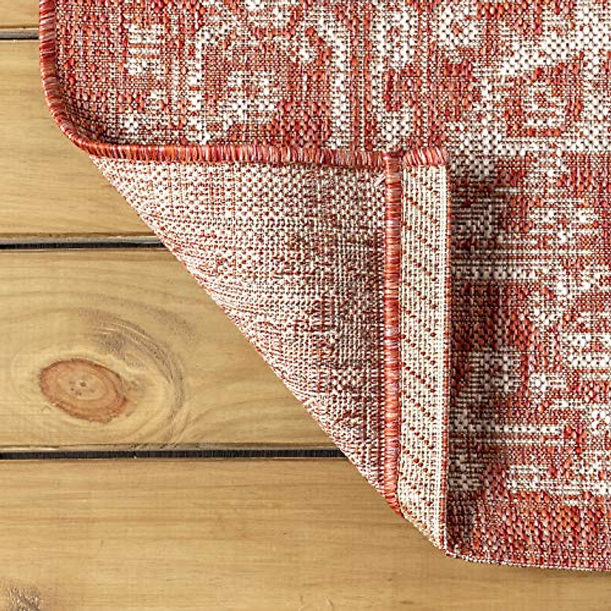 JONATHAN Y SMB104A-4 Malta Bohemian Medallion Textured Weave Indoor Outdoor Area Rug, Coastal, Traditional, Transitional Easy Cleaning,Bedroom,Kitchen,Backyard,Patio,Non Shedding, Red/Taupe, 4 X 6