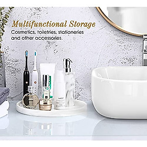 Luxspire Round Tray, Resin Bathroom Vanity Tray 11 inch Kitchen Sink Storage Tray, Tray Countertop Organizer for Coffee Perfume Soap Tray Towel Dresser Jewelry Cosmetic Dish, Marble White