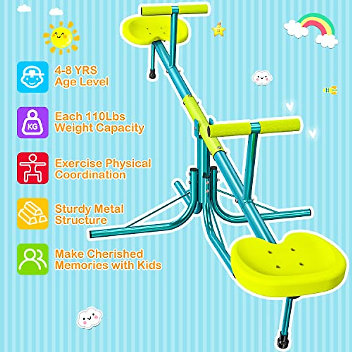 Amictoy Seesaw, Sit and Spin Teeter Totter, 100 Lbs Heavy Duty 2023 Upgraded Model, Kids Outdoor Playground Equipment, Outside Toys Set, Swiveling 360 Degrees Rotating for Kids 4-8 Safety Certified