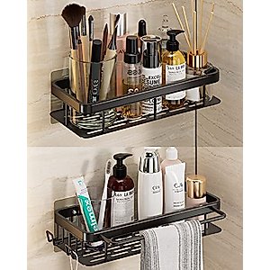 SPNDOB Shower Caddy, Adhesive Shower Shelves with Hooks No Drilling Rustproof & Waterproof Wall Mounted Bathroom Shower Organizer,Black.[2 Pack]