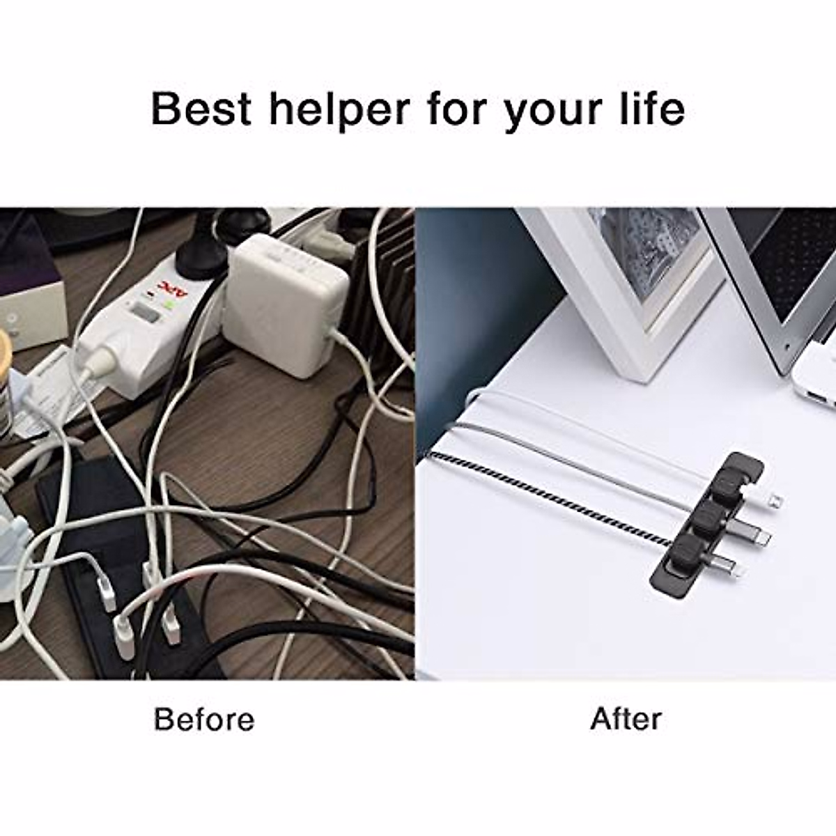 Yugoo Cable Organizer Magnetic, Magnetic Cable Clips, Cable Holder Clips Multipurpose Organizer, Desktop Cord Management for All Wires (2 Pack, Black and White)