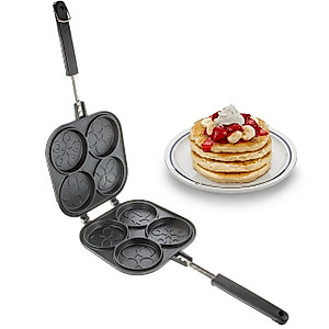 5 STAR SUPER DEALS Pancake Pan Maker Nonstick Double Sided w/ 4 Small Decorative Mold Designs for Perfect Eggs, French Toast, Omelette, Flip Jack, and Crepes