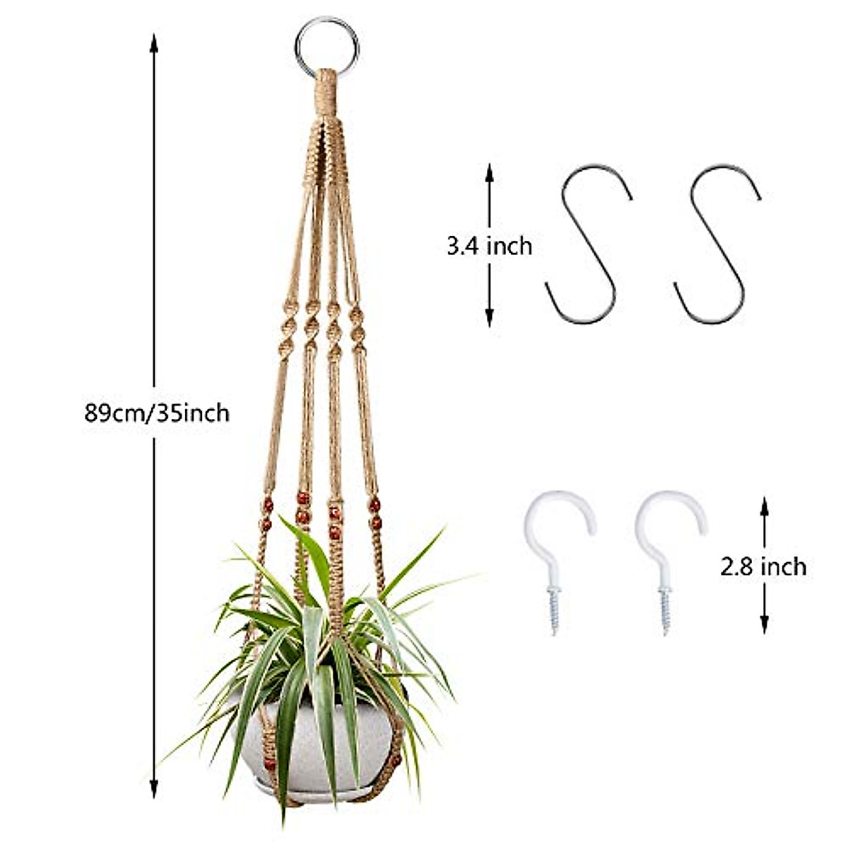 Augshy 2 Pcs Plant Hangers Hanging Plant Holder for Indoor Outdoor Decor Macrame Hanging Planter Basket with 4 Hooks(35 Inch)
