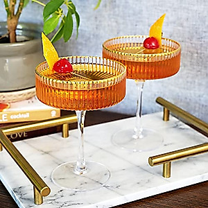 Viski Meridian Vintage Coupe Glasses, Art Deco Champagne Coupe Glassware, Gold Rimmed Stemmed Drinkware Set of 2, 11.5 oz