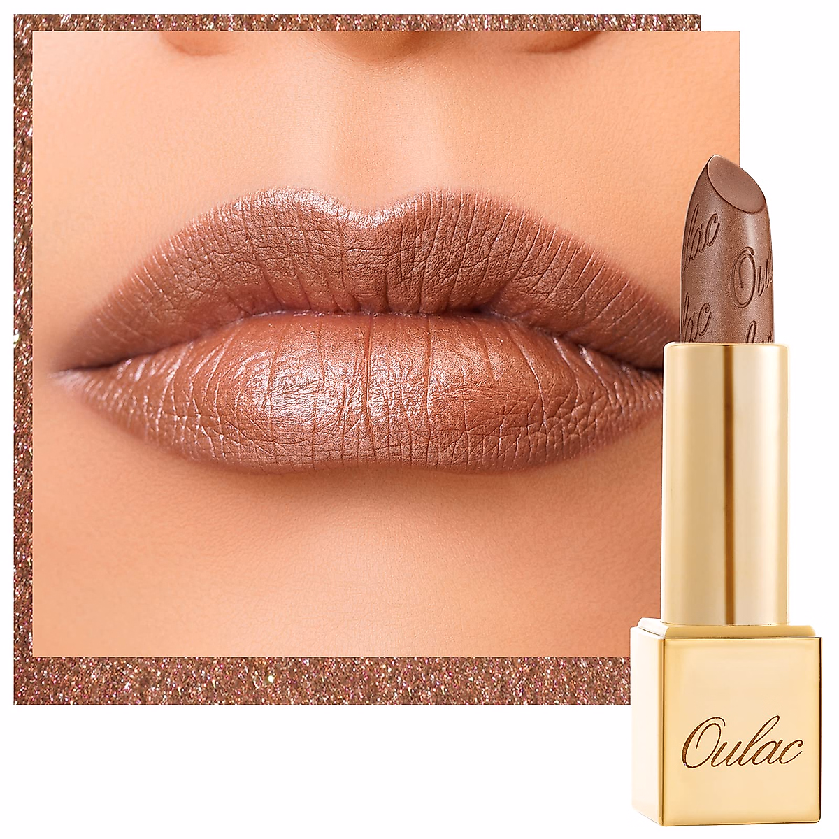 Oulac Brown Lipstick for Women with Metallic 3D Shine Lightweight Hydrating Formula, High Impact Lip Color, Vegan Beauty, Full Coverage Lip Makeup, Christmas Gifts for Women, Guilty Pleasure (09)