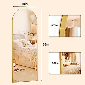 XRAMFY Arched Full Length Mirror 58"x18" Floor Mirrors with Aluminum Alloy Frame Free-Standing Wall Mounted Floor Mirrors or Large Dressing Mirror, Gold Arch Mirror