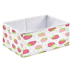 Kigai Kawaii Strawberry Cube Storage Bins - 11x11x11 in Large Foldable Cubes Organizer Storage Basket for Home Office, Nursery, Shelf, Closet