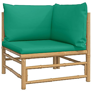 vidaXL 7 Piece Bamboo Patio Lounge Set with Green Cushions - Outdoor Furniture Set with Comfortable Backrest and Armrest, Modular Design