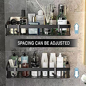 Shower Caddy, Stainless Steel Bathroom Organizer, Black Shower Shelf with 2 Hooks, No Drilling Shower Organizer for Bathroom Storage (Black-4 Pack)