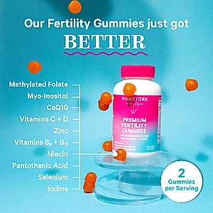 Pink Stork Premium Fertility Gummies for Women - Prenatal Conception Supplements for Her with Inositol, CoQ10, Folate and Vitamins to Support Hormone Balance, Ovulation + Menstrual Cycle, 60 Gummies