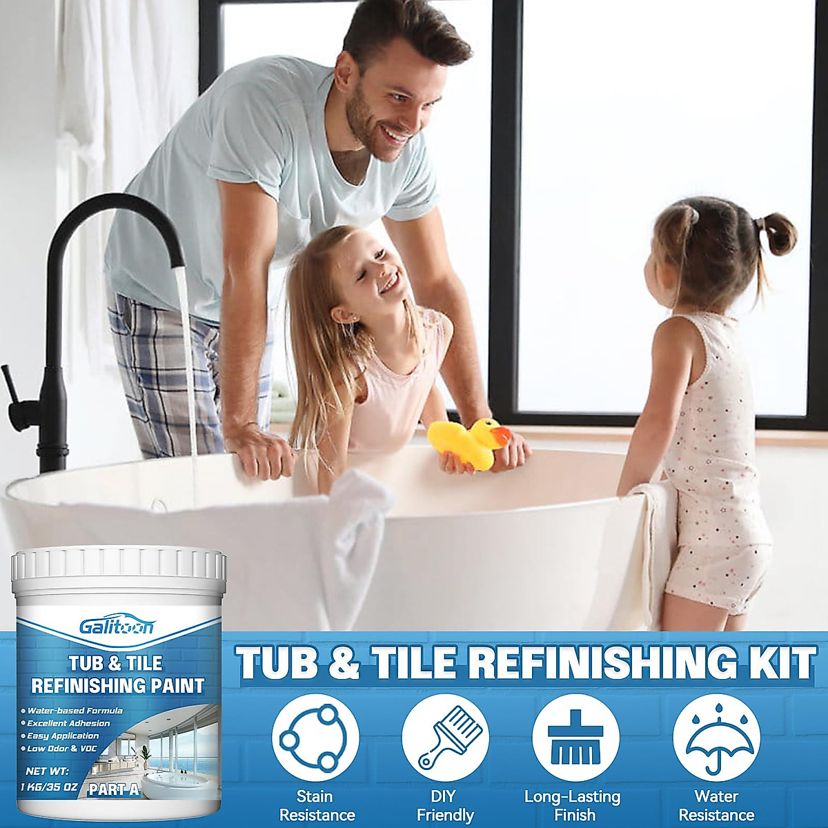 Tub and Tile Refinishing Kit, Tile Paint Touch Up Paint 35oz with Tools, Odorless DIY Countertop Paint for Wall, White Paint for Fiberglass/Bathroom/Floor/Cabinet/Kitchen/Porcelain