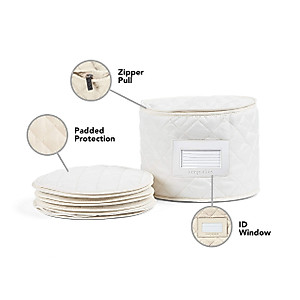 Covermates Keepsakes - Dish Storage - Padded Protection - ID Window - Stain Resistant - Machine Washable - China Storage-Cream