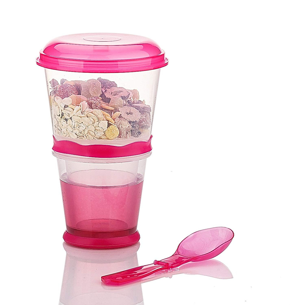INOGIH Cereal On the Go Cups Breakfast-Portable Drink-Cup Cereal To-Go Container-Cup with Spoon (Pink)