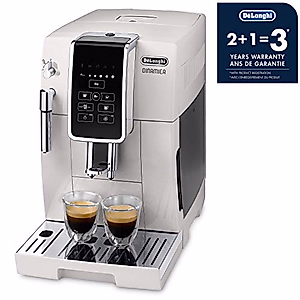 De'Longhi Dinamica Automatic Coffee & Espresso Machine, Iced-Coffee, Burr Grinder, (Renewed) (White)