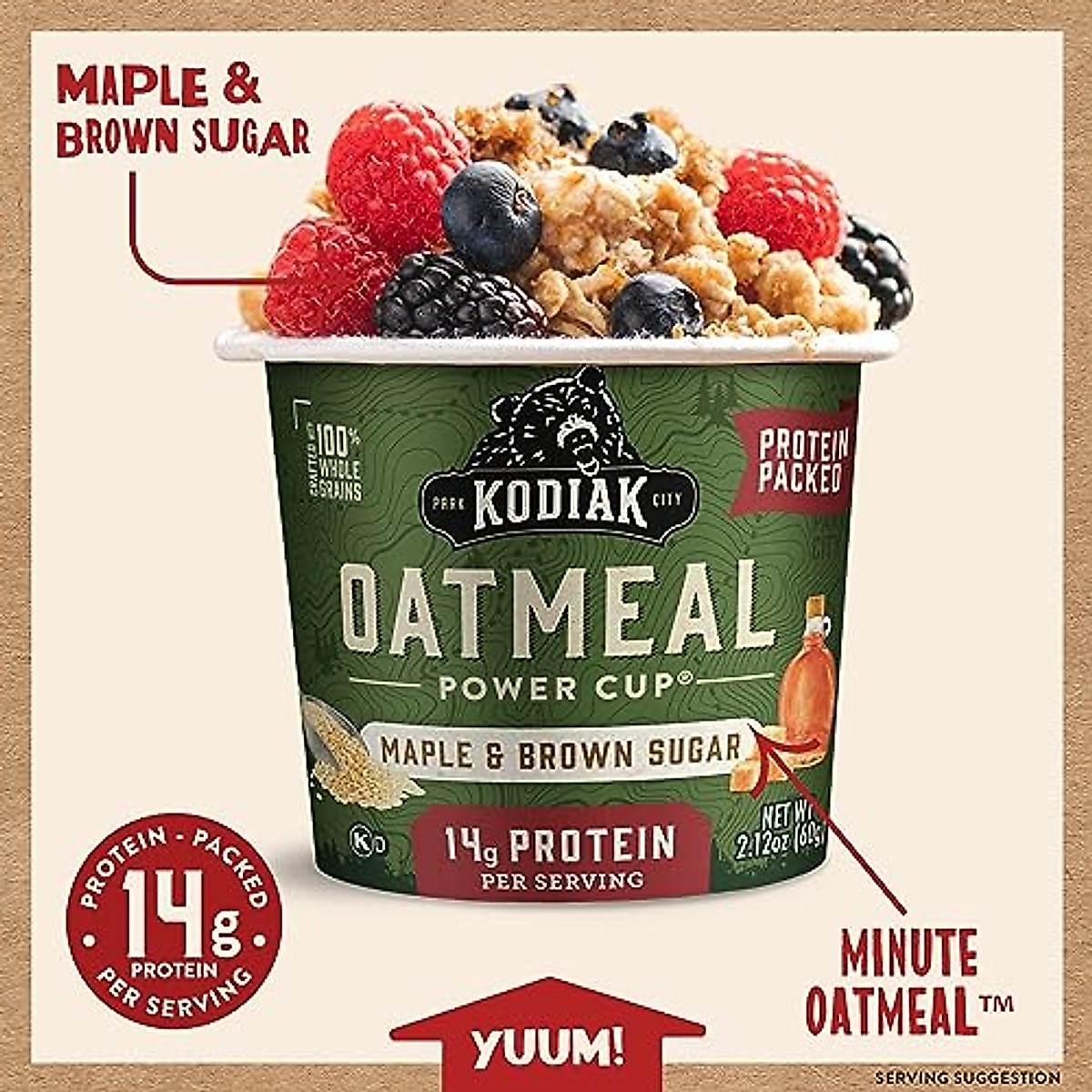Kodiak Cakes Instant Protein Maple & Brown Sugar Oatmeal in a Cup, 2.12oz (Pack of 12)