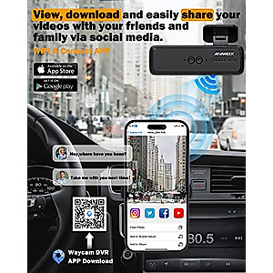 Dash Cam 1080P WiFi Dash Camera for Cars, Dash cam Front with App, Car Camera with Night Vision, 170° Wide Angle WDR, 24 Hours Parking Mode, G-Sensor, Loop Recording, Support 128GB Max - Car Charger