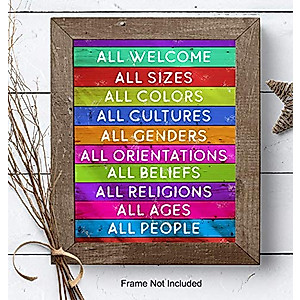 Welcome Sign - Liberal Wall Decor Picture - Gift for LGBTQ, Queer, Gay, Bi, Lesbian, African American, Black, Latino - 8x10 Paper Plaque Art Poster Print for Home, Office, Store, Bar - Unframed