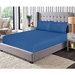 RUVANTI Full Size Sheets Set, Brushed Microfiber Sheets 4 Pieces (1 Fitted Sheet, 1 Flat Sheet, 2 Pillowcases), with 15-inch Deep Pockets, Lightweight & Compfy Premium Hotel Bedding, Royal Blue