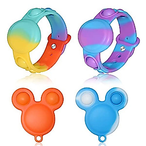 Protective Case for Airtag Kids Wristband Airtag Bracelet Case, Anti Lost Airtag Watch Band for Kids with Push Pop Bubble Fidget Toy, Silicone Keychain Case for AirTag 2021