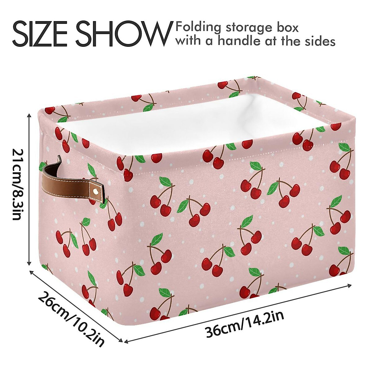 YEGAME Storage Basket Cherry Rectangular Collapsible Canvas Shelves Storage Bins with Leather Handles for Shelves Home Closet Bedroom Living Room, 1Pack