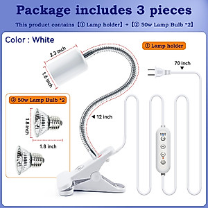 BINANO Timed Heat Lamp with Dual 50W UVB UVA Bulbs for Reptiles, Turtles, Tortoises, and Puppies: Adjustable Heat Switch, 360° Adjustable Angle, Strong Clips, Ideal for Aquarium Tanks and Basking