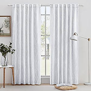 HOMEIDEAS Greyish White Blackout Curtains 52 X 84 Inches Long 2 Panels Silver Wave Line with Dots Printed Back Tab Room Darkening Curtains, Pocket Thermal Light Blocking Window Curtains for Bedroom