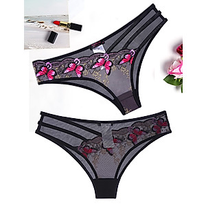 Avidlove Sexy Panties for Women Mesh Butterfly Cheeky Underwear Cut-out Hipster Panty