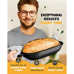 CRUSTLOVE Cast Iron Bread Pan with Lid - incl. Sourdough Bread Baking Supplies like Banneton Bread Proofing Basket - 7.2QT Bread Oven Dutch Oven for Bread Baking Cast Iron Pan Scoring Tool Lame