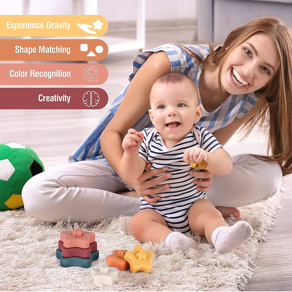 Haakaa Baby Silicone Shape Puzzle, Baby Stacking Toys & Teething Toys, Silicone Stacking Blocks Montessori Toys for 3M+ Babies, BPA-Free. Sunshine.