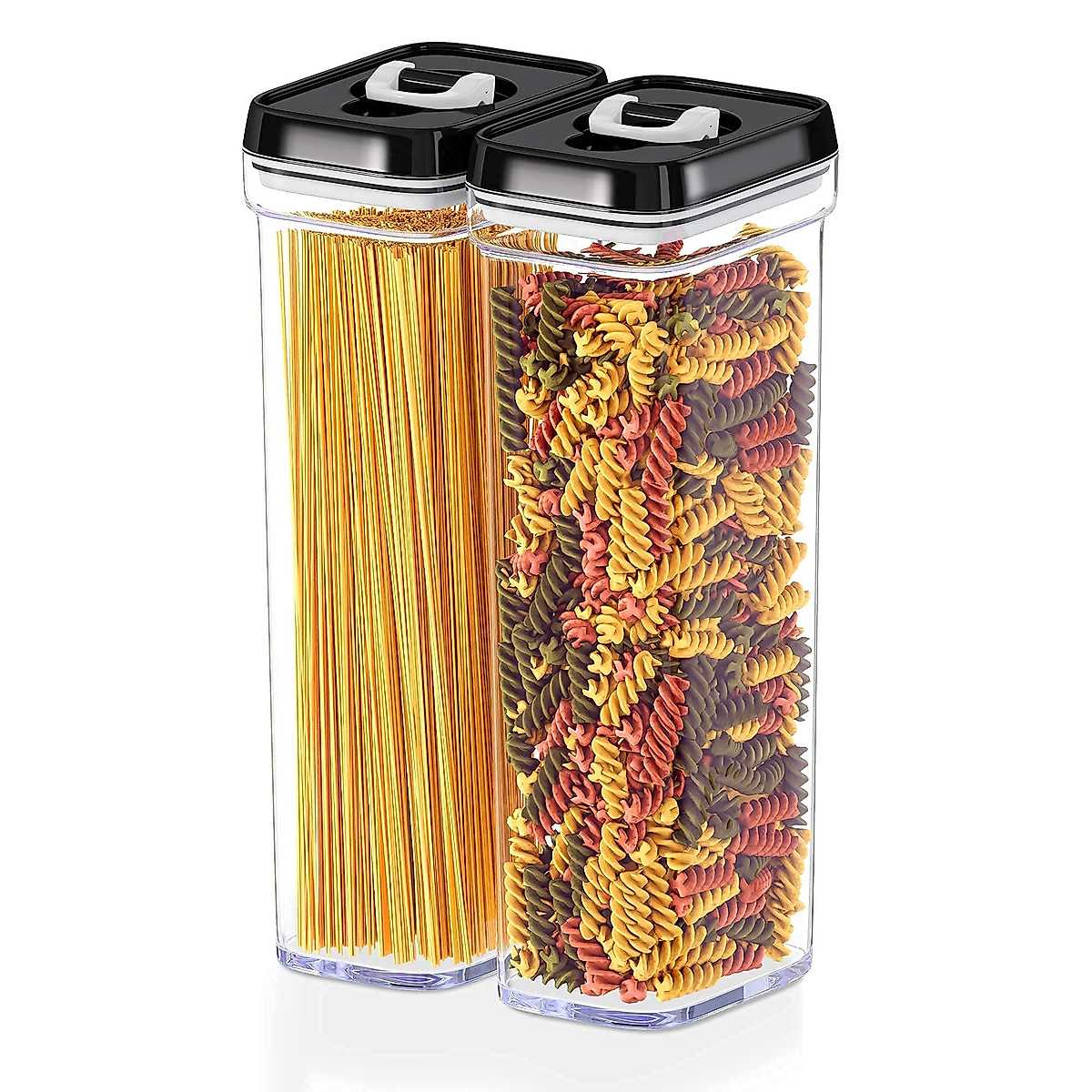 DWËLLZA KITCHEN Airtight Food Storage Containers Set - 7 PC Set - For Kitchen Pantry Organization and Storage - BPA-Free - Clear Plastic Canisters for Spaghetti, Noodles, Pasta, Snacks & Much More